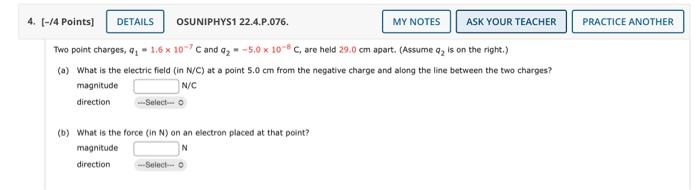 Solved Two point charges, q1=1.6×10−7C and q2=−5,0×10−8C, | Chegg.com