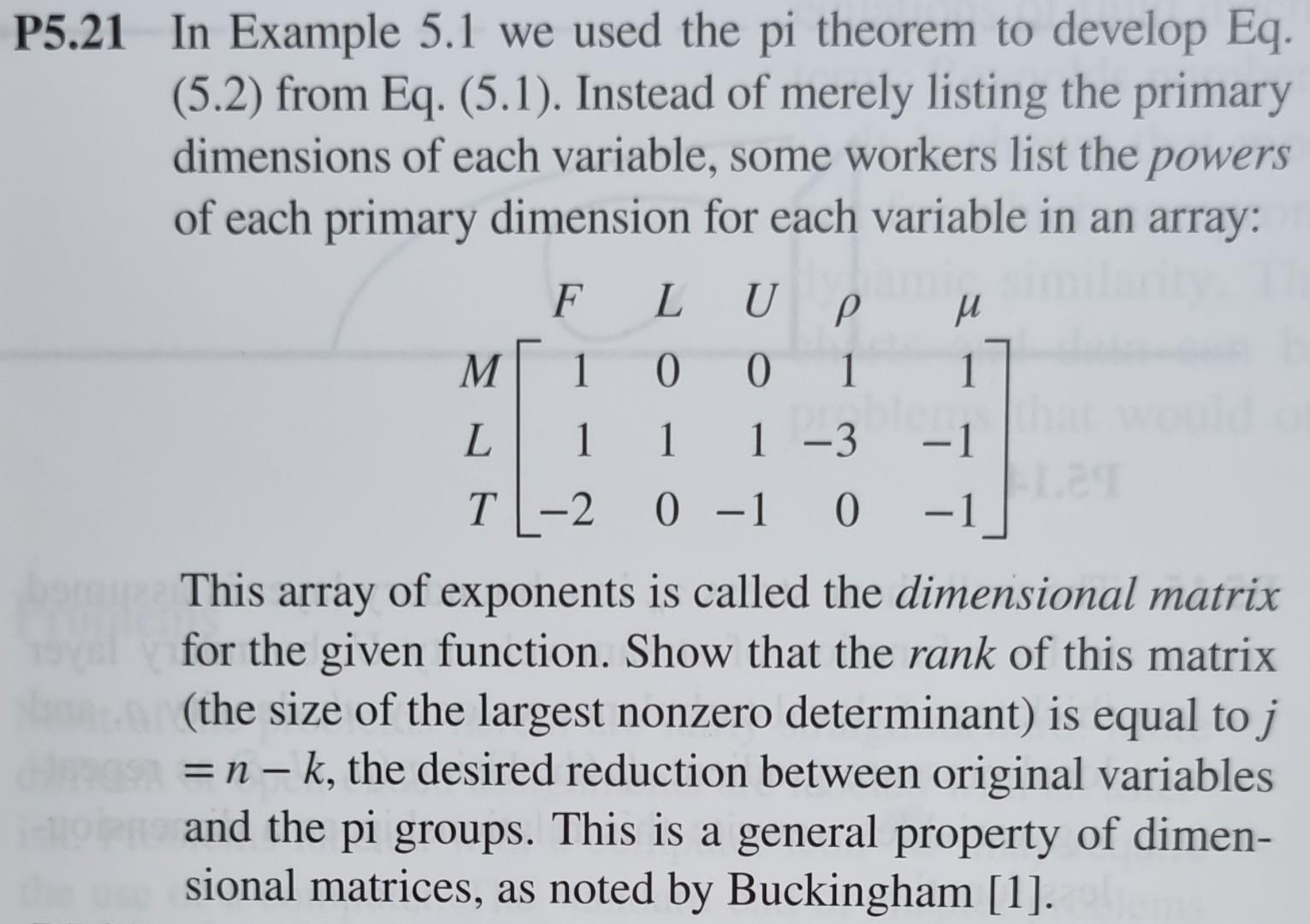 Solved .21 In Example 5.1 we used the pi theorem to develop | Chegg.com