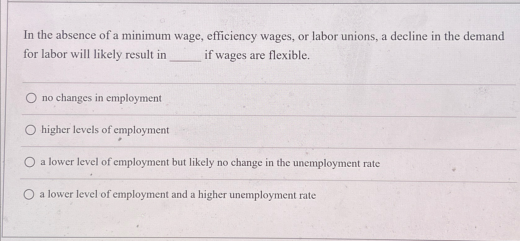Solved In the absence of a minimum wage, efficiency wages, | Chegg.com