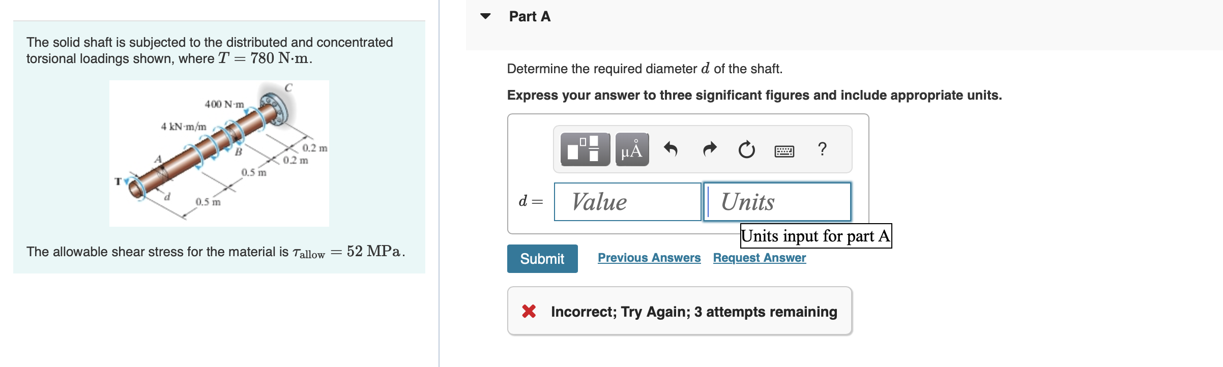 Solved The solid shaft is subjected to the distributed and | Chegg.com