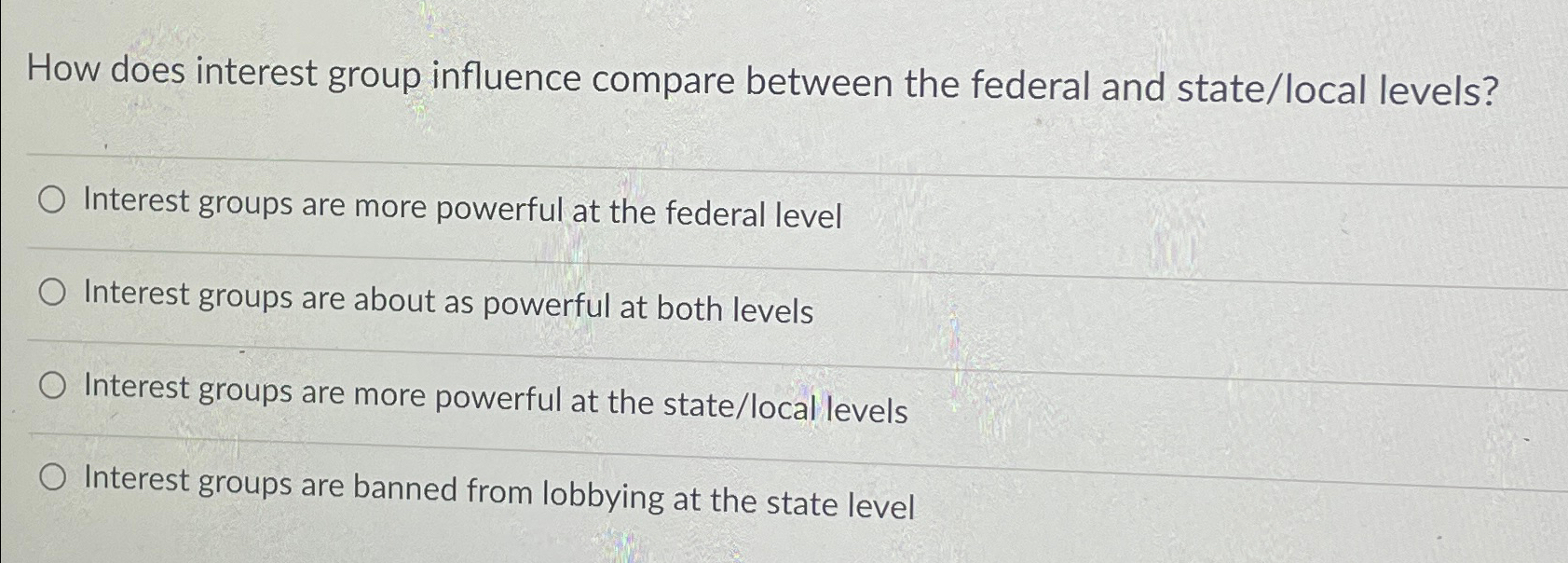 Solved How does interest group influence compare between the | Chegg.com