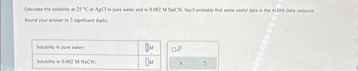 Solved Calculate the solubility at 25∘C of AgCl in pure | Chegg.com