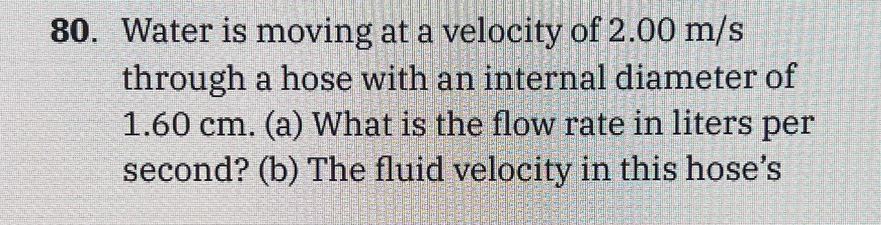 Solved Water is moving at a velocity of 2.00ms ﻿through a | Chegg.com
