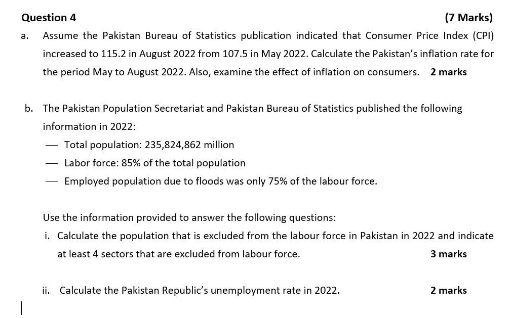 Solved Question 4 (7 Marks) Assume the Pakistan Bureau of | Chegg.com