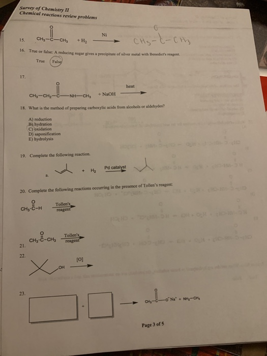 Solved Survey of Chemistry II Chemical reactions review | Chegg.com