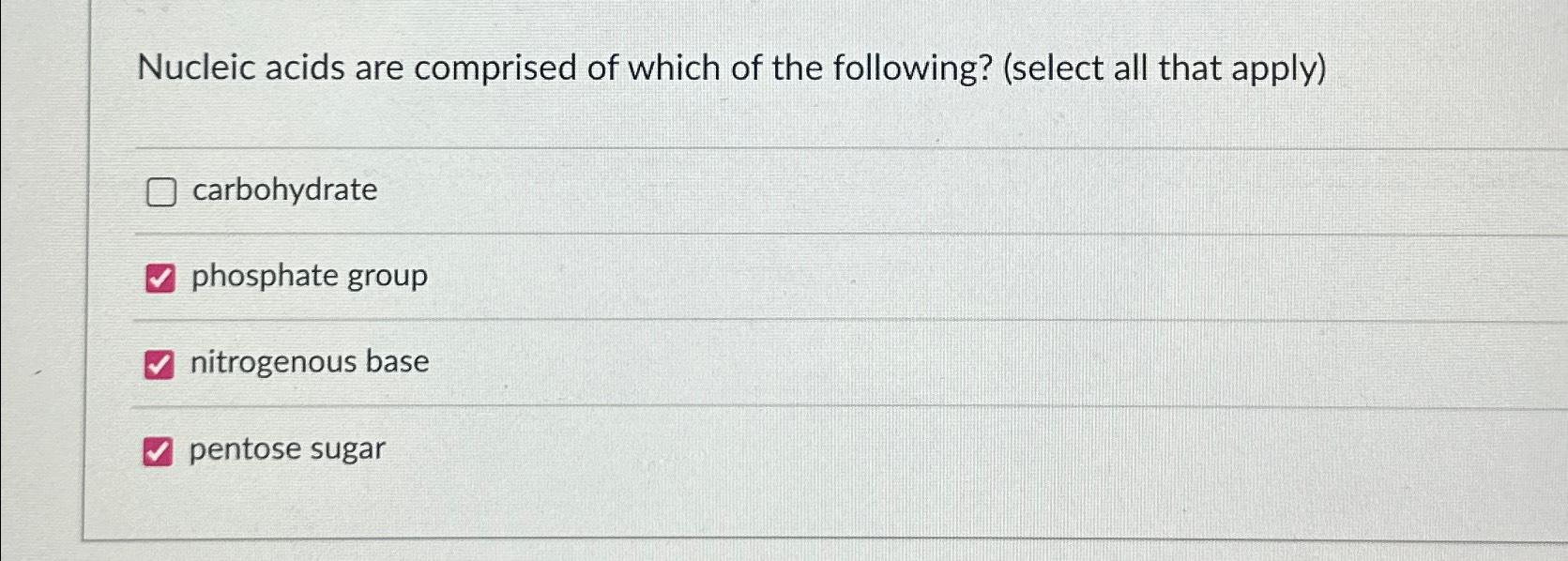 Solved Nucleic acids are comprised of which of the | Chegg.com