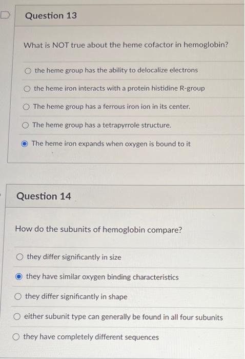 Solved What is NOT true about the heme cofactor in | Chegg.com