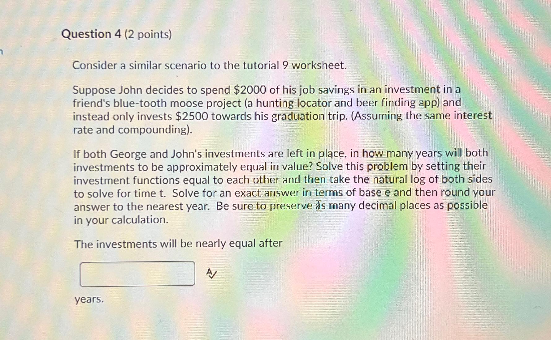 Solved Question 4 (2 points)Consider a similar scenario to | Chegg.com Solved Question 4 (2 points)Consider a similar scenario to | Chegg.com