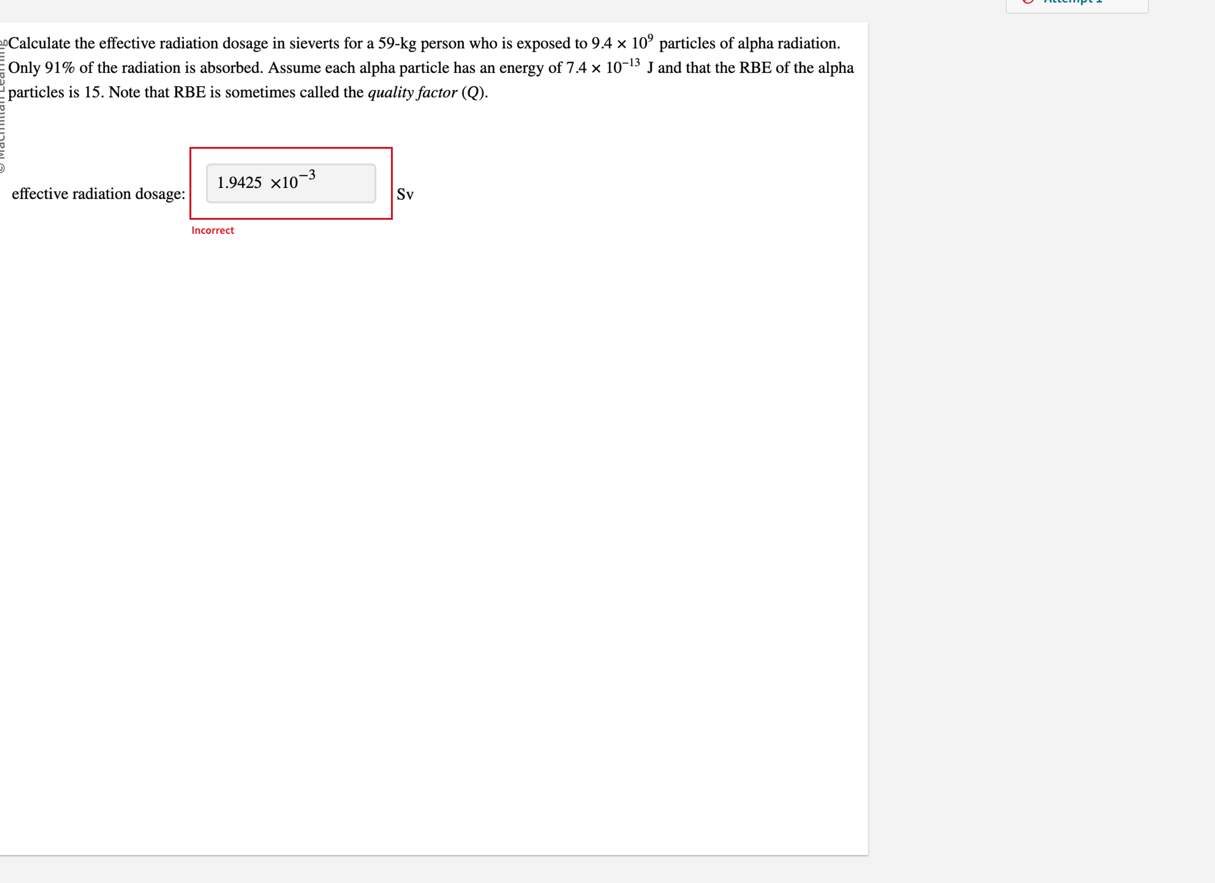 Solved Calculate the effective radiation dosage in sieverts | Chegg.com