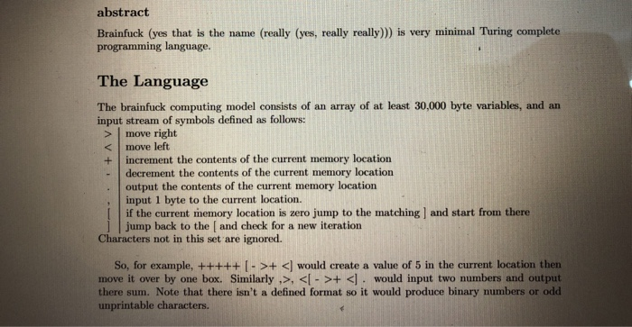 abstract Brainfuck (yes that is the name (really | Chegg.com