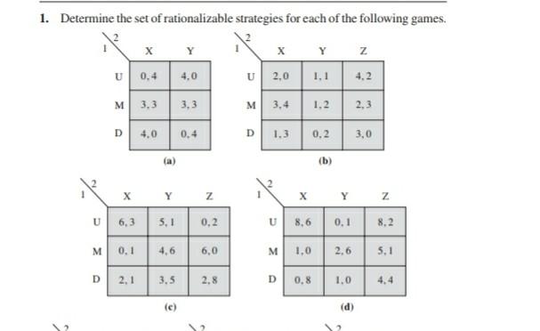 Solved Determine the set of rationalizable strategies for | Chegg.com