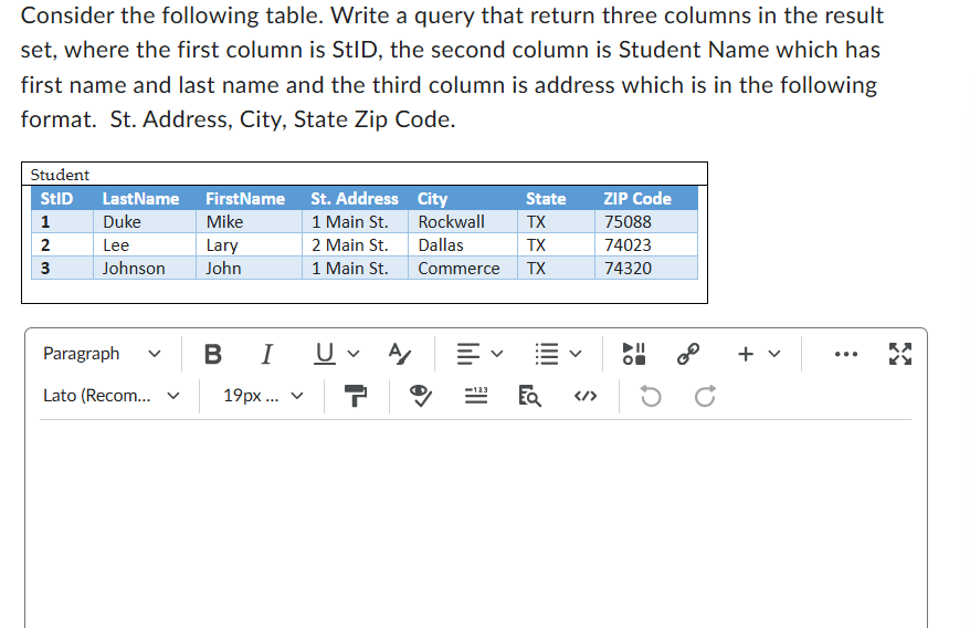 Consider the following table. Write a query that | Chegg.com