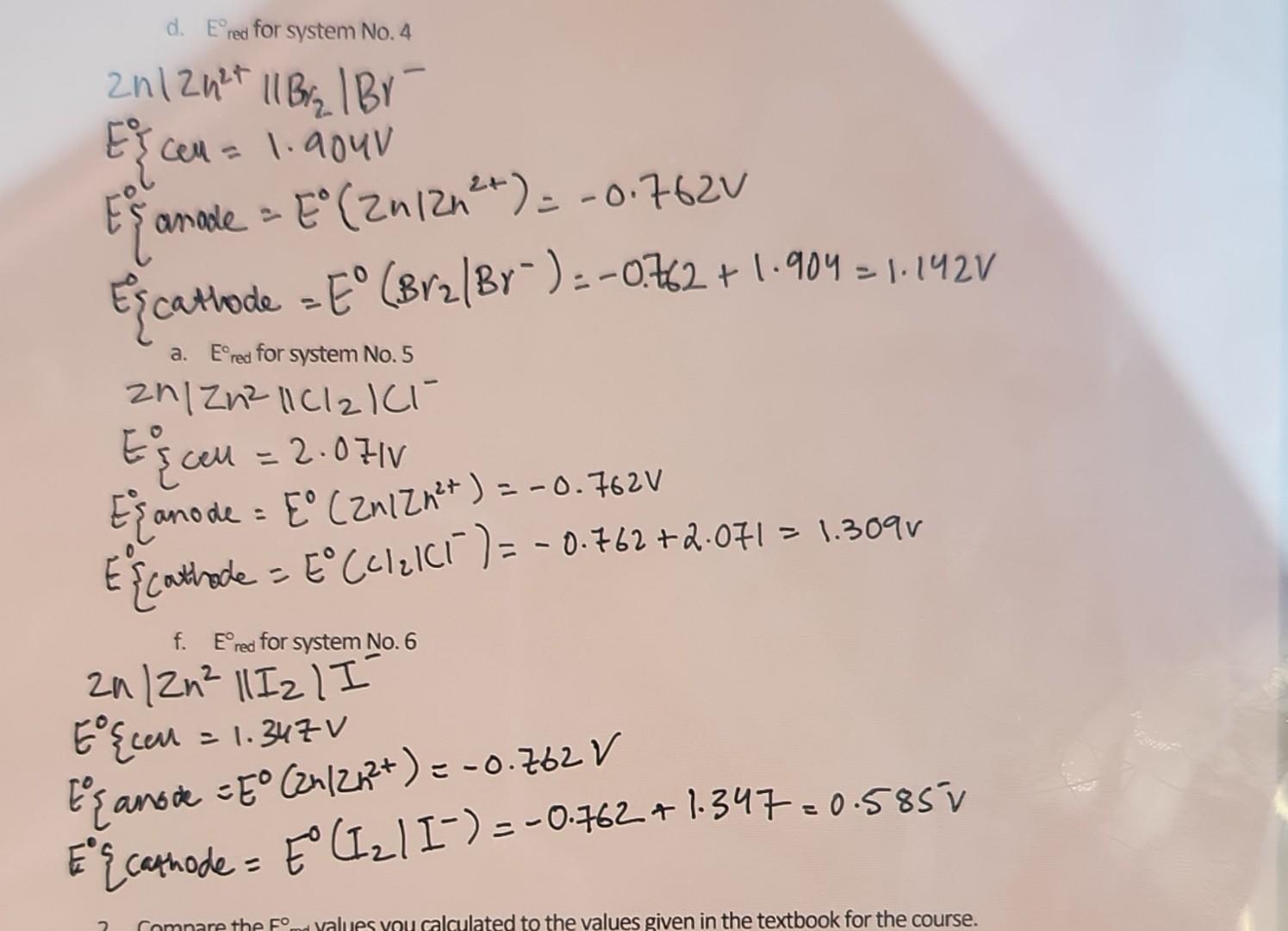 2. Compare the Ered values you calculated to the | Chegg.com