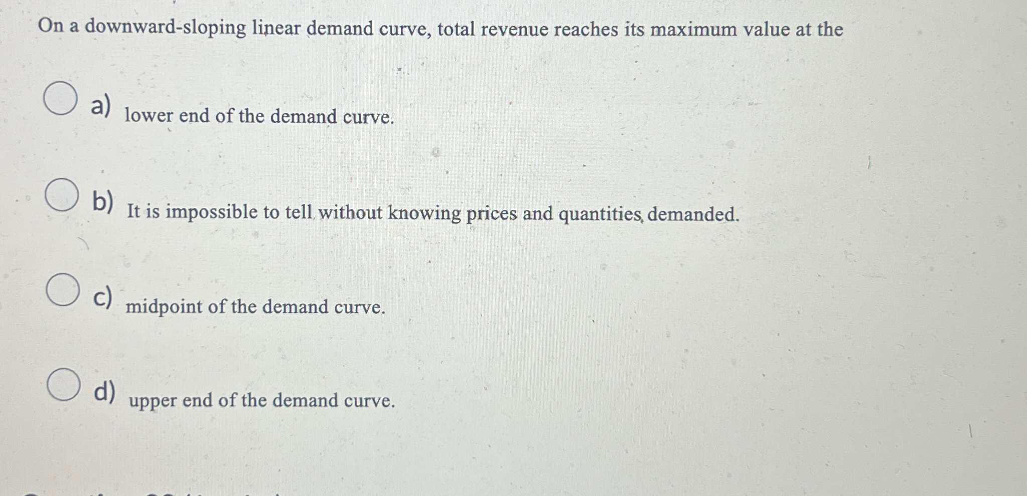 Solved On a downward-sloping linear demand curve, total | Chegg.com