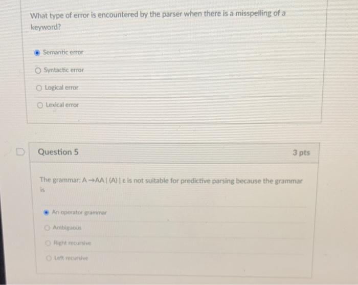 Solved What type of error is encountered by the parser when | Chegg.com
