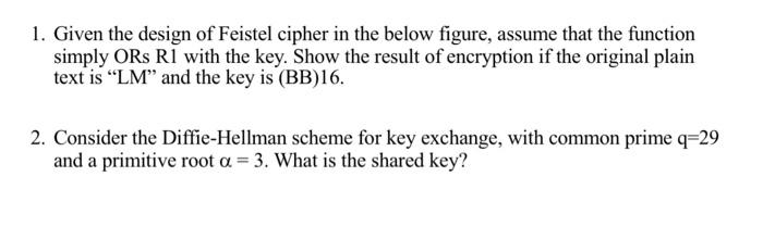 Solved 1. Given the design of Feistel cipher in the below | Chegg.com