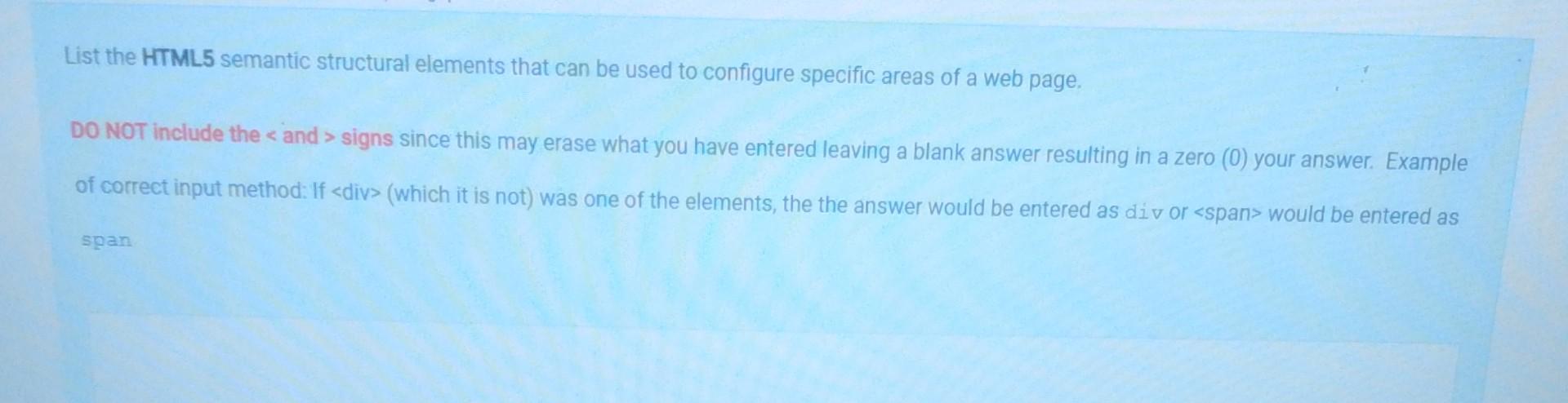 Solved List the HTML5 semantic structural elements that can | Chegg.com