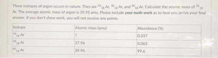 Solved Three isotopes of argon occurs in nature. They are | Chegg.com