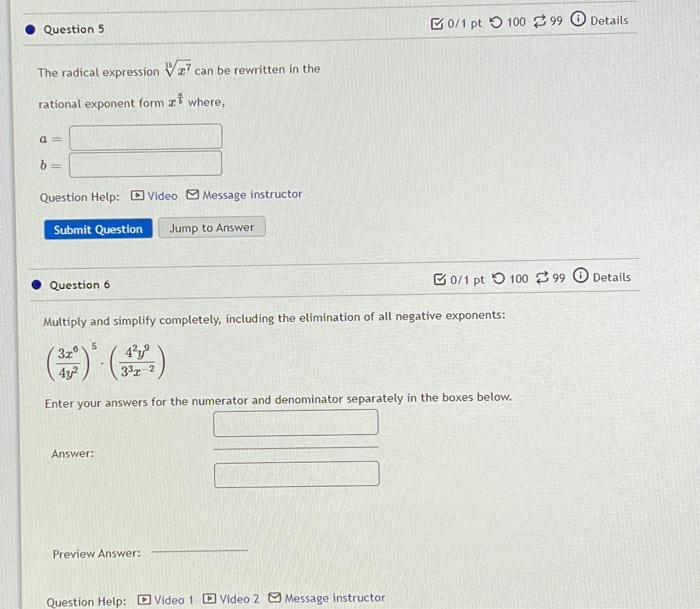 Solved Question 5 The radical expression rational exponent | Chegg.com