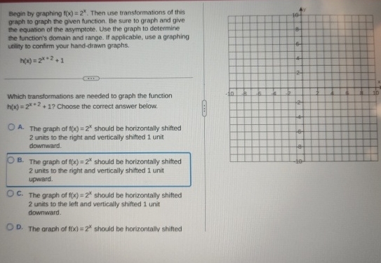 Solved Begin by graphing f(x)=2x. ﻿Then use transformations | Chegg.com