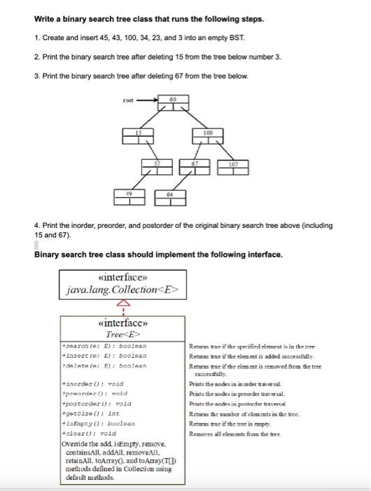Solved Write a binary search tree class that runs the | Chegg.com