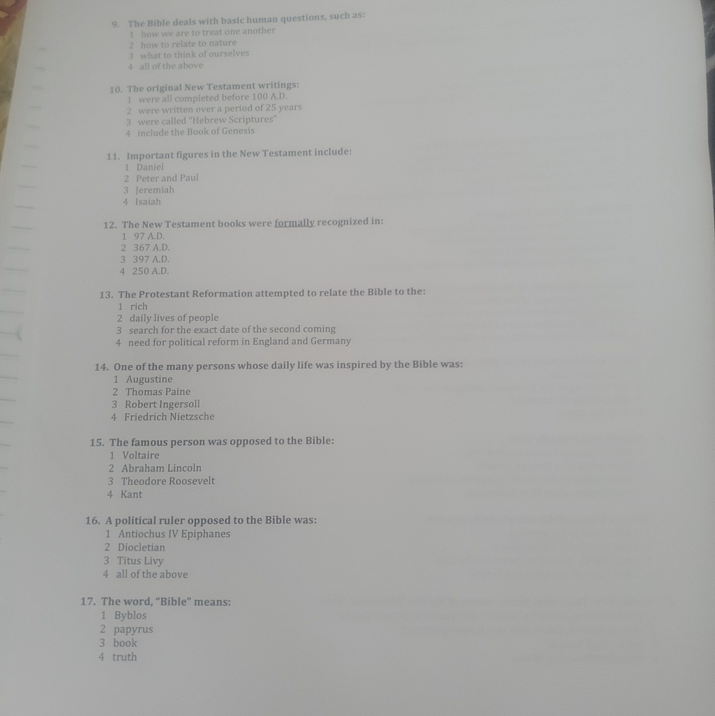 Solved The Bible deals with basic human questions, such as:1 | Chegg.com