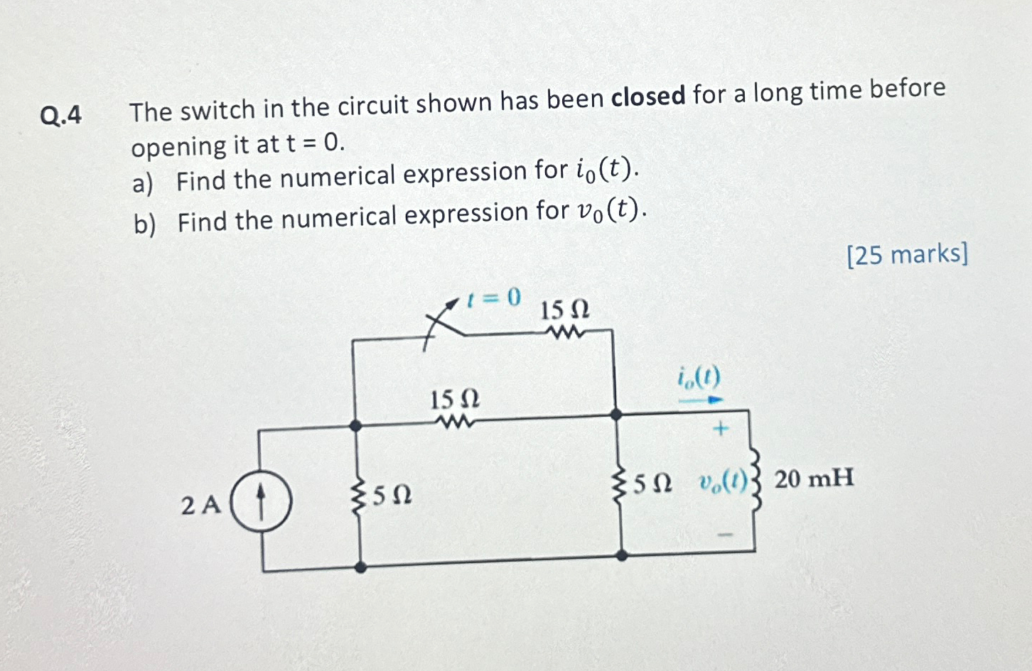 Solved Q. 4 ﻿The switch in the circuit shown has been closed | Chegg.com