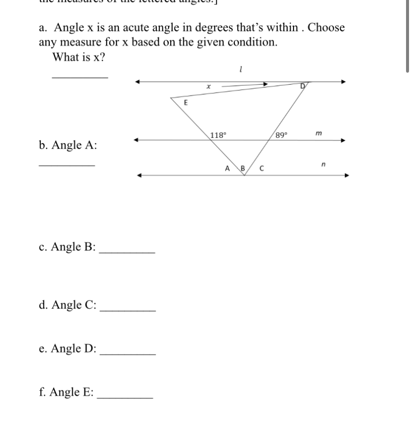 Solved a. ﻿Angle x ﻿is an acute angle in degrees that's | Chegg.com