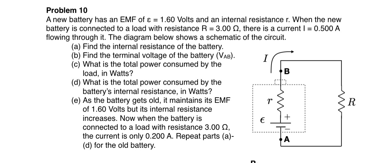 Solved Problem 10A new battery has an EMF of ε=1.60 ﻿Volts | Chegg.com