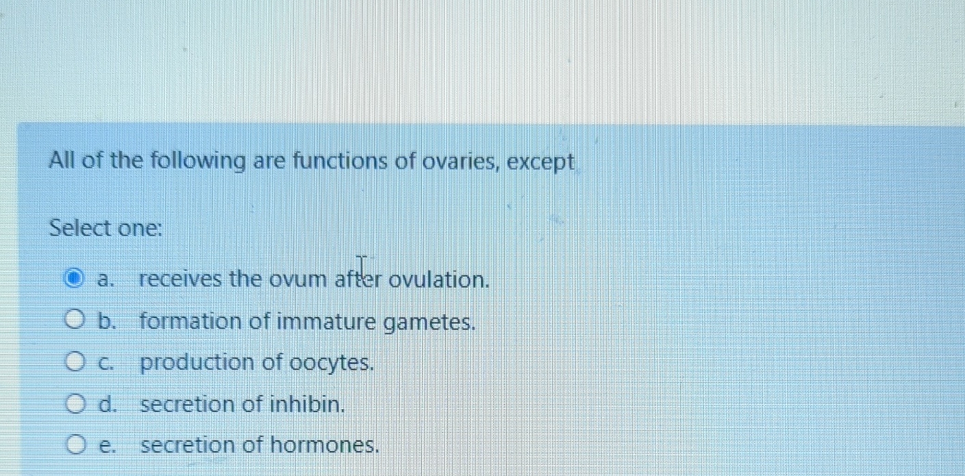 Solved All of the following are functions of ovaries, | Chegg.com