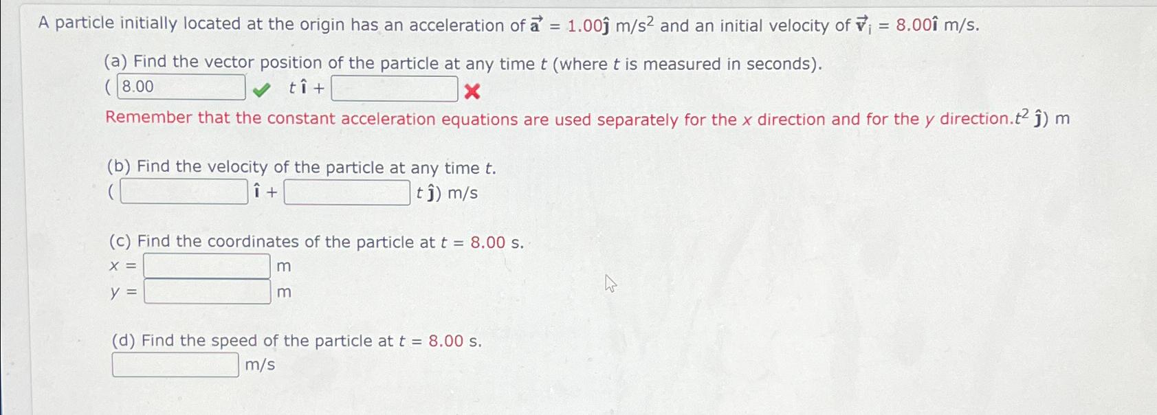Solved A particle initially located at the origin has an | Chegg.com