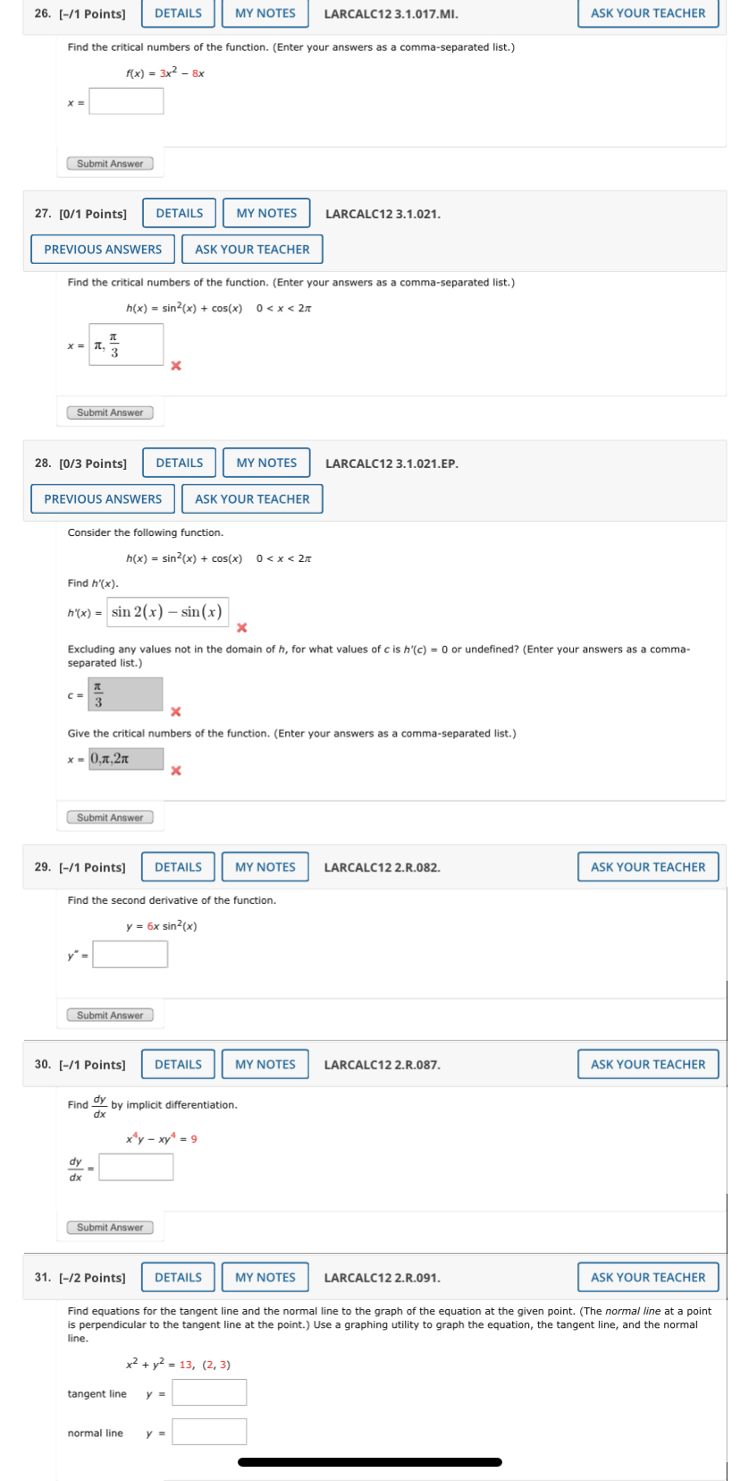 Solved [-/1 ﻿Points]q,LARCALC12 3.1.017.MI.Find the critical | Chegg.com