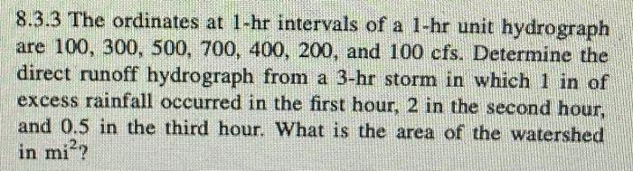 Solved 8.5.2 Using the one-hour unit hydrograph given in | Chegg.com