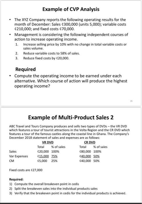 Solved Example of CVP Analysis - The XYZ Company reports the | Chegg.com
