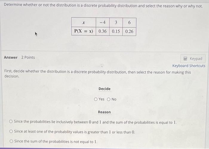 Solved Determine whether or not the distribution is a | Chegg.com