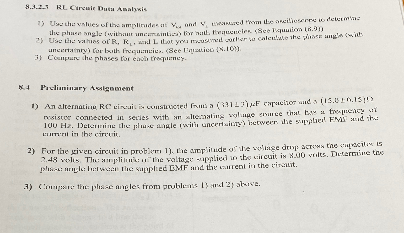 Solved 8.3.2.3 ﻿RL Circuit Data AnalysisUse the values of | Chegg.com