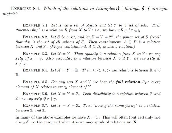Solved EXERCISE 8.4. Which of the relations in Examples 8.1 | Chegg.com
