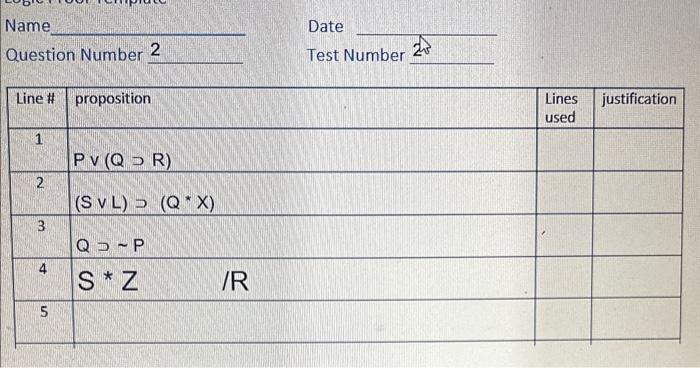 Solved Name Date Question Number 2 Test Number | Chegg.com
