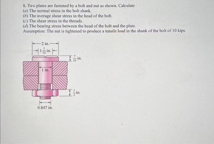 Solved 1. Two plates are fastened by a bolt and nut as | Chegg.com