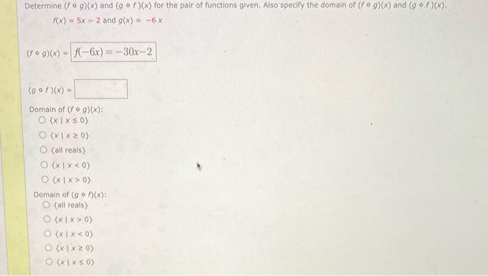 Solved Determine (f∘g)(x) and (g∘f)(x) for the pair of | Chegg.com