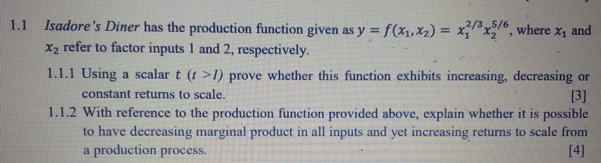 Solved 1.1 ﻿Isadore's Diner has the production function | Chegg.com