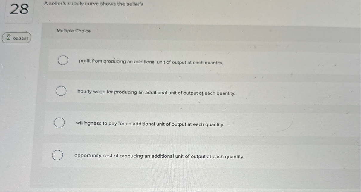 Solved 28A seller's supply curve shows the seller'sMultiple | Chegg.com