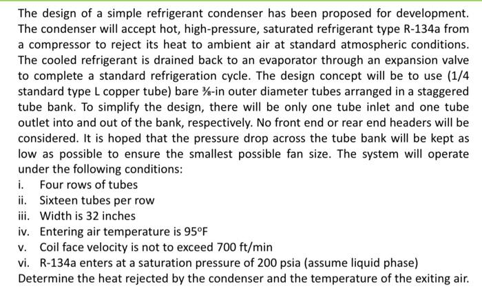 Solved The design of a simple refrigerant condenser has been | Chegg.com