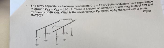 Solved 1. The stray capacitance between conductors C12=70pF. | Chegg.com