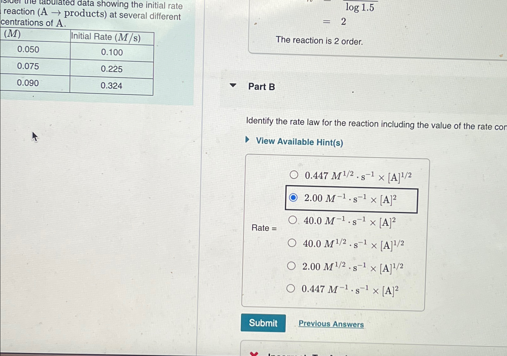Solved Ata Showing The Initial Rate Reaction A→ ﻿products