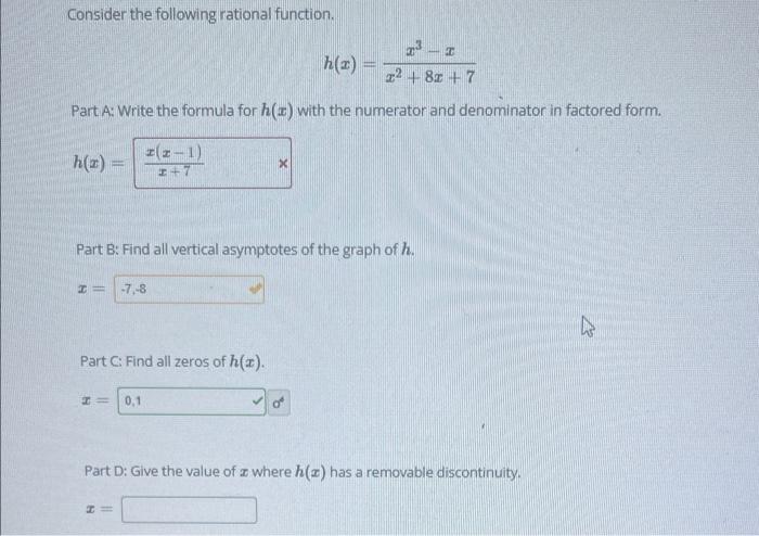 Solved Give a formula for a rational function with | Chegg.com