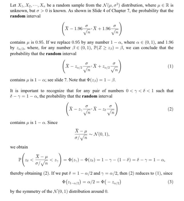 Solved Let X1,X2,⋯,Xn be a random sample from the N(μ,σ2) | Chegg.com