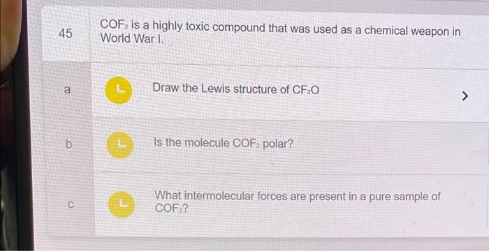 Solved COF2 is a highly toxic compound that was used as a | Chegg.com