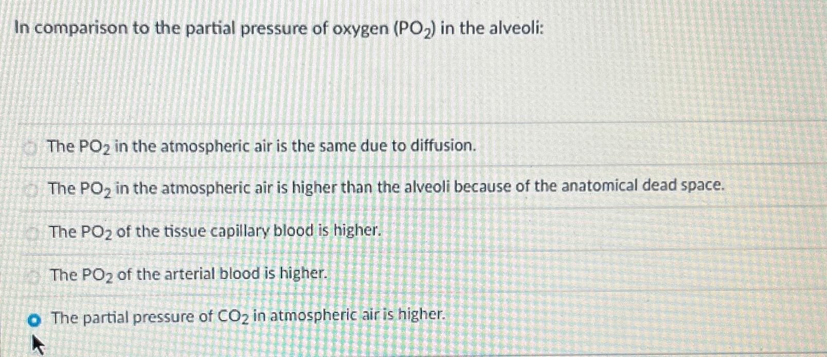 Solved In comparison to the partial pressure of oxygen (PO2) | Chegg.com