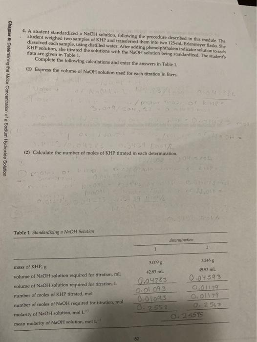 Solved 4. A student standardized a NaOH solution, following | Chegg.com
